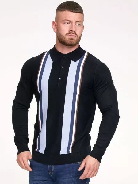 The Duke Clothing Co. - DARLEY-D555 L/S Knitted Polo With Vertical Strip...